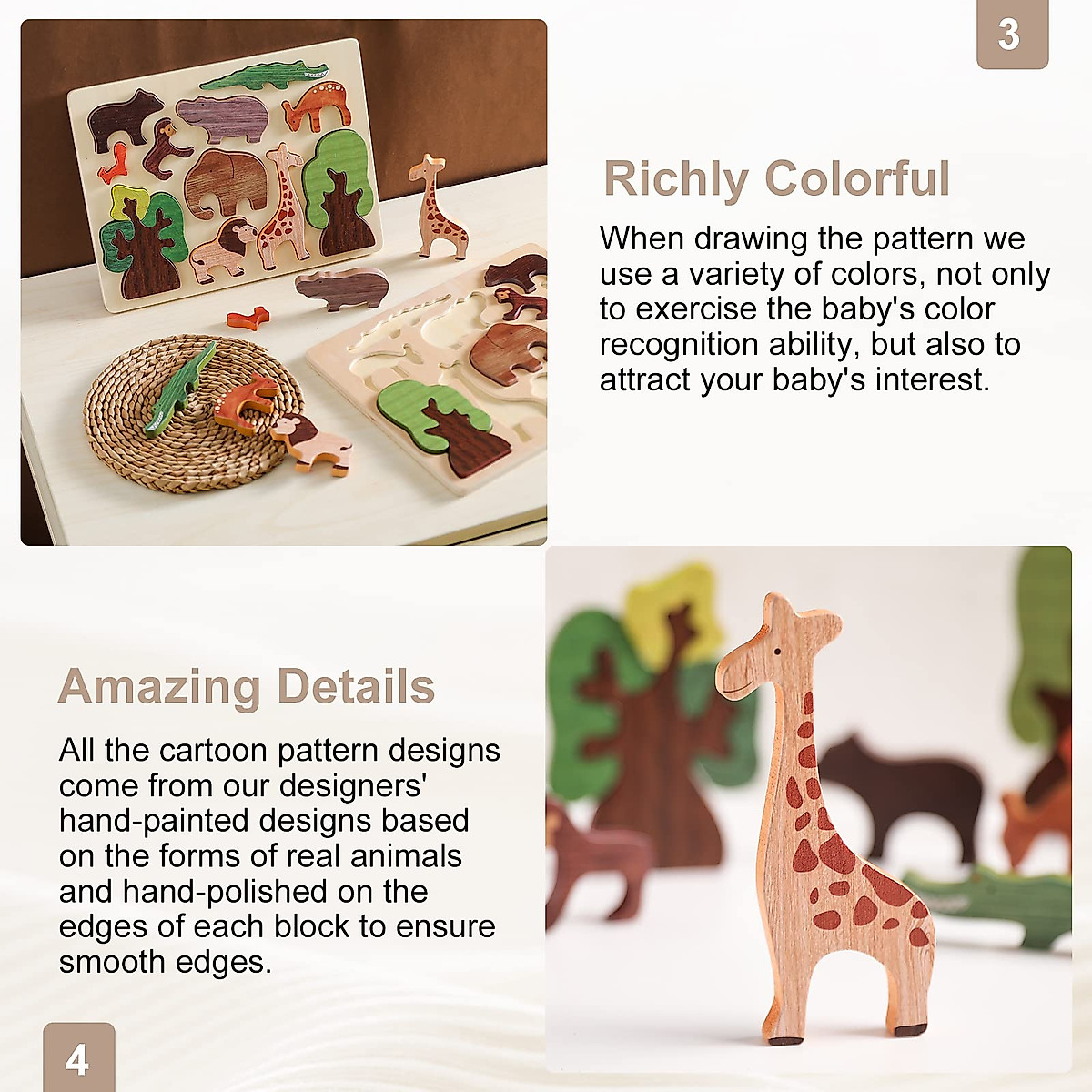 Samonyed Animal Wooden Puzzles for Toddlers, Montessori Early Development Learning Forest Puzzle, Basswood Tree Toy for 3 Years Boys & Girls Birthday