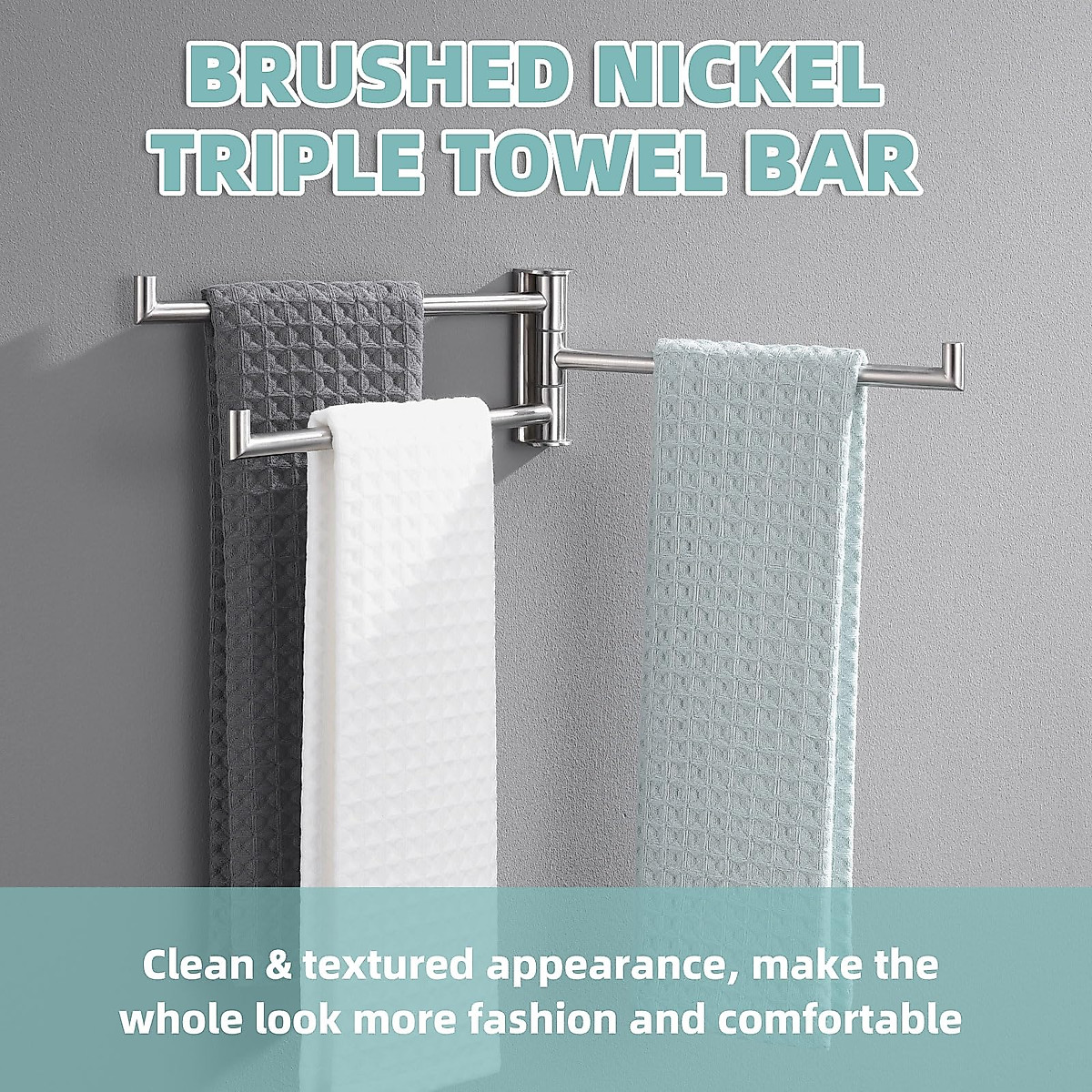 APLusee Brushed Nickel Swivel Towel Rack, 304 Stainless Steel Foldable Towel Bar with Three Swing Arm, Wall Mounted