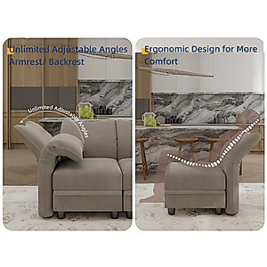 LLappuil Velvet Modular Sectional Sofa L Shaped Corner Couch with Storage Chaise, 102.2" 6-Seater Oversized Sofa with Ottoman, High Back Recliner Sleeper Couches, Anti-Scratch Brown