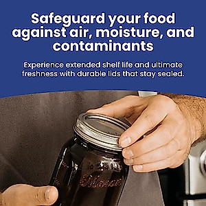 Wallaby 16oz Regular Mouth Amber Mason UV-Blocking Jars with Lid & Seal Bands - Airtight Glass Container for Canning, Pickling, Food Storage, Candles, Overnight Oats, Fruit, Jam, Jelly or DIY (4-Pack)