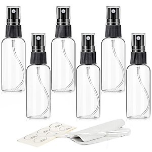ZEJIA 1 oz Spray Bottle, 6 Pack Mini Spray Bottles, 30ml Small Spray Bottle Fine Mist Spray Bottles for Essential Oils, Travel, Perfumes, with Stickers, Tissues, Droppers
