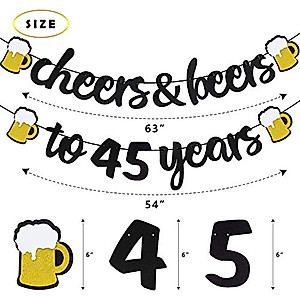 45th Birthday Decorations Cheers to 45 Years Banner for Men Women Birthday Backdrop Wedding Aniversary Party Supplies Decorations Black Glitter Pre Strung