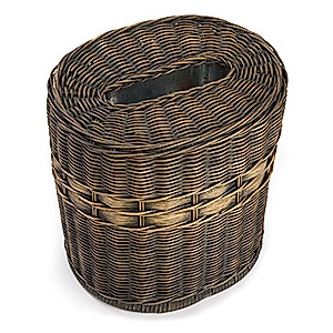 The Basket Lady Drop-in Oval Wicker Waste Basket with Removable Metal Liner, Antique Walnut Brown, 12" L x 9.5" W x 12" H