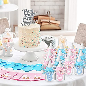 48 Set Gender Reveal Baby Shower Favors Baby Mini Milk Bottles Plastic Baby Milk Bottle 48 Pcs Mini Pacifiers Tiny Plastic Pacifiers 64 Pcs Gender Reveal Stickers Baby Shower Sticker and 2 Roll Ribbon