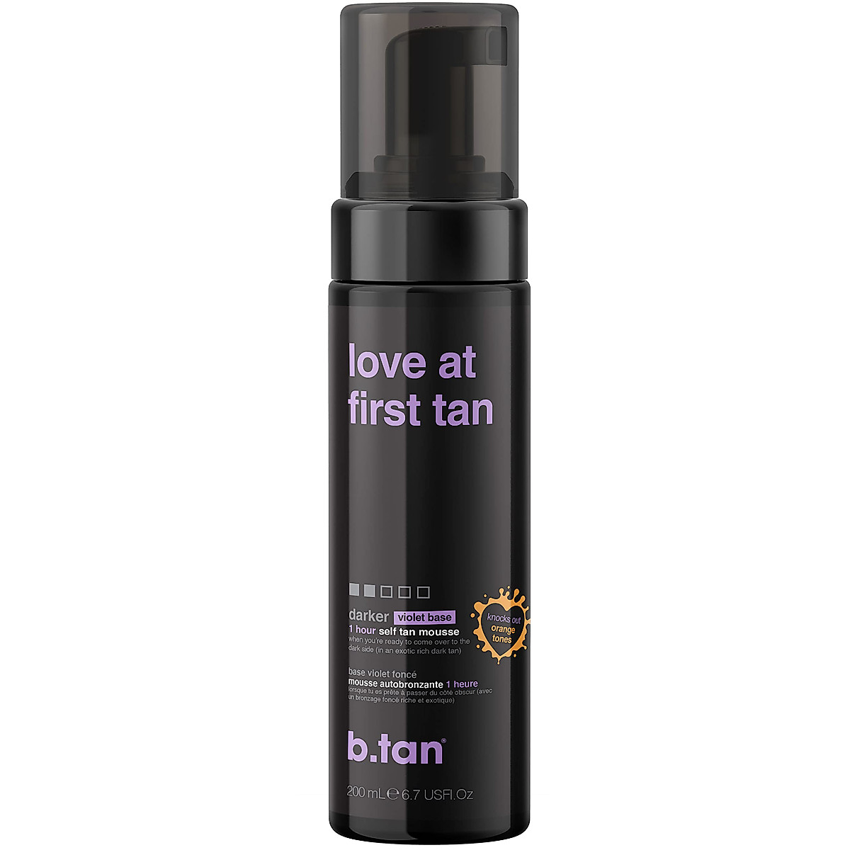 b.tan Violet Base Self Tanner Mousse | Love At First Tan - Best, 1 Hour Express Sunless Tanning Foam, Cancels Orange Tones, Dark Bronzing Glow, No Fake Tan Smell, Face & Body, 6.7 Fl Oz