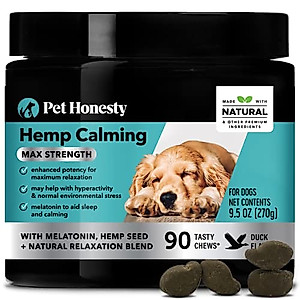 PetHonesty Hemp Calming Max Strength Chews for Dogs - All-Natural Soothing Snacks with Hemp + Valerian Root, Dog Stress & Dog Anxiousness - Helps Aid with Thunder, Fireworks, Chewing & Barking (Duck)