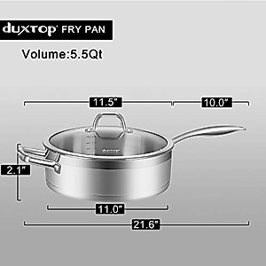 Duxtop Professional Stainless-steel Induction Ready Cookware Impact-bonded Technology (5.5 Qt Saute Pan)