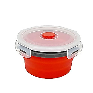 CCyanzi 3piece Round Collapsible Bowl with Lids, Silicone Food Storage Containers, Microwave & Freezer Safe, Space Saving for Kitchen Cabinet and Camping Backpack,(Red Gray)