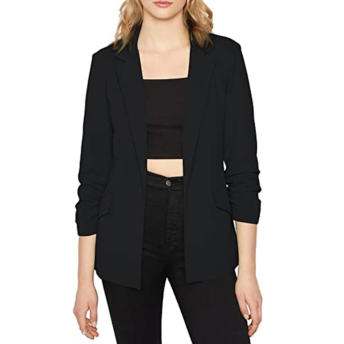 EXTRO&VERT Women Blazer 3/4 Sleeve Open Front Lightweight Casual Work Office Blazer Jacket Black