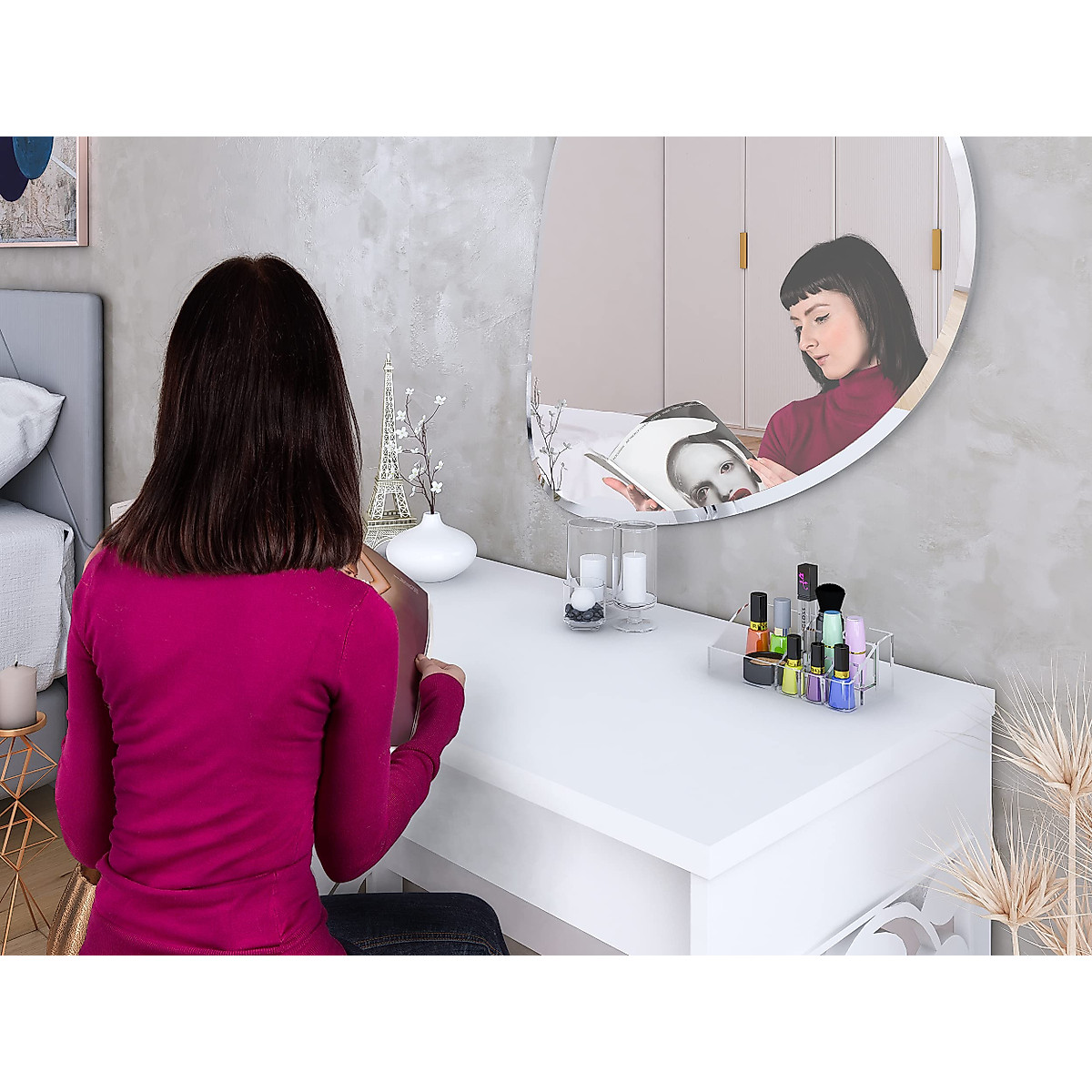 ums Makeup & Jewelry Organizer - Clear Makeup Organizer and Storage for Vanity, Acrylic Makeup Holder for Countertop with 9-Compartment, Small Cosmetic Tray for Brush and Lipstick