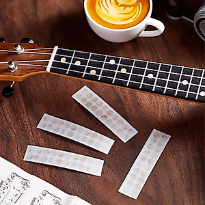 100 Pcs 5 Sheets Dot Fret Markers Guitar Fretboard Stickers Guitar Neck Decal for Guitars Ukulele Bass Banjo Aged White Pearl, 0.25 Inch (6.35mm)