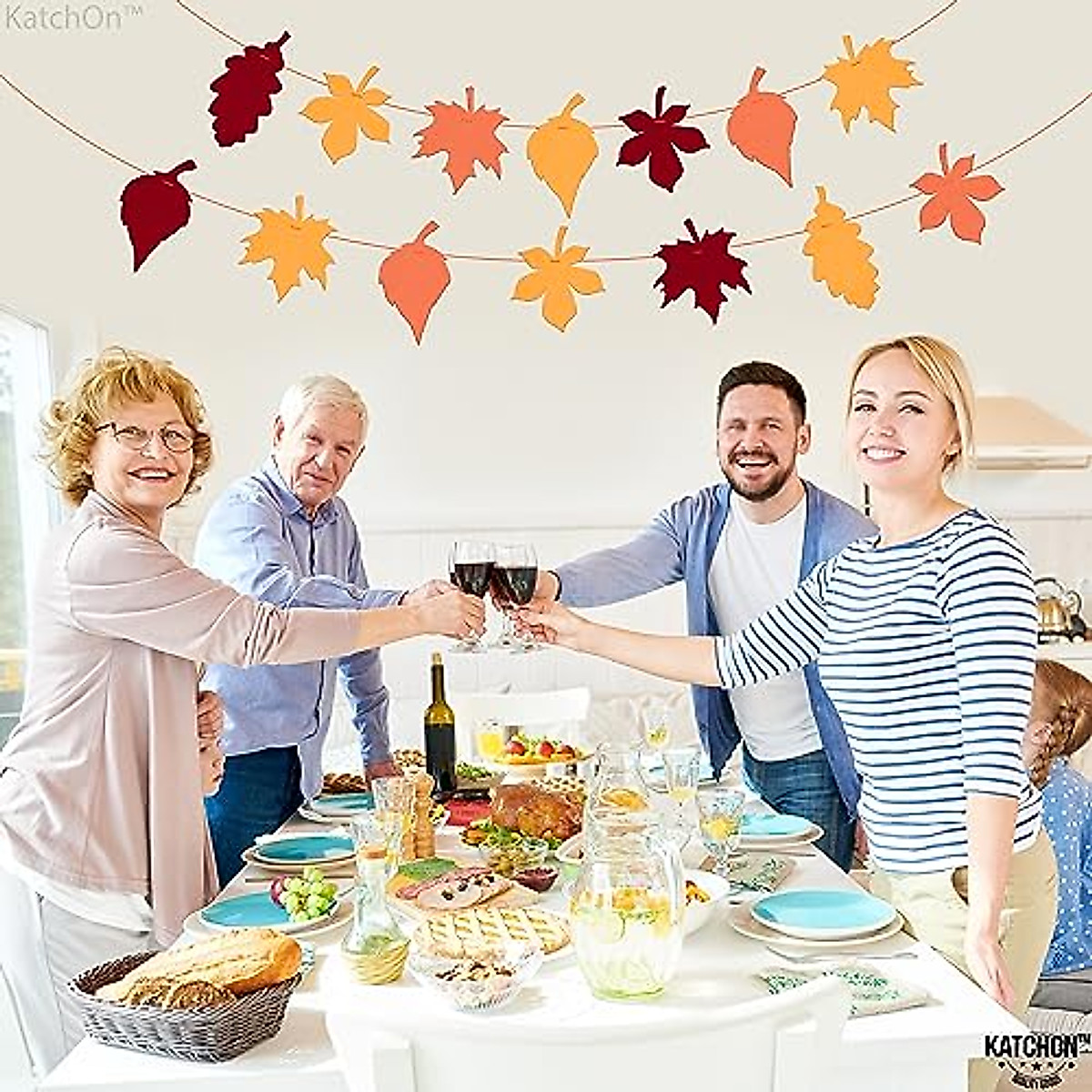 KatchOn, Felt Leaf Garland for Thanksgiving Decorations - 10 Feet, No DIY | Felt Fall Garland for Fall Decorations for Home | Fall Leaf Banner Garland, Felt Leaves Garland | Thanksgiving Banner