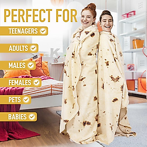 Zulay Burritos Tortilla Blanket Wrap - Double Sided Large 60 inches Blanket - Holiday Novelty Blanket - Soft Flannel Round Blanket Premium 280 GSM - Fun White Elephant Gift for Adults