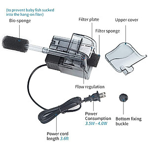 Rimless Aquarium Hang On Filter - 3 in 1 External Power Waterfall Suspension Oxygen Pump - Submersible Hanging Activated Carbon Biochemical Wall Mounted Fish Tank Filtration Water