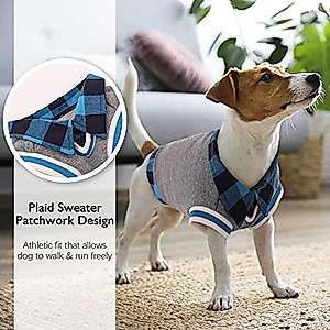 Kuoser Dog Sweater, Fleece Lined Warm Pullover Dog Jacket,Windproof Dog Winter Coat Pet Apparel Outfit, Plaid Thickening Dog Knitwear Sweatershirt with Leash Hole for Small Medium Dogs Cats
