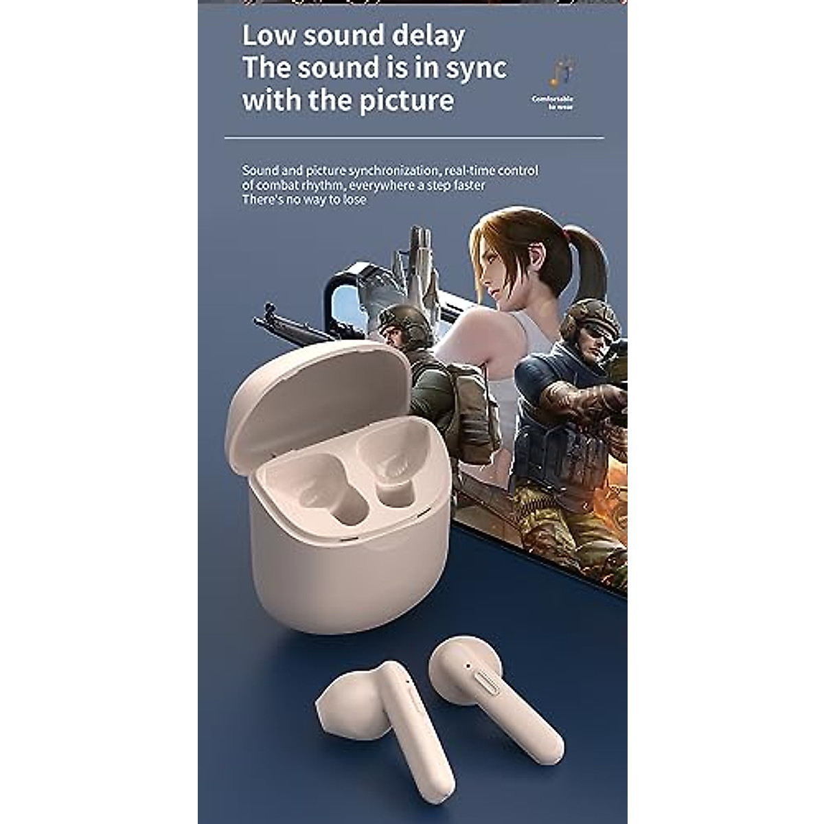 WesTch True Wireless Earbuds Bluetooth 5.3 Headphones Button Control with Wireless Charging Case IPX4 Waterproof Stereo Earphones Half in-Ear Built-in Mic Headsets (Black)