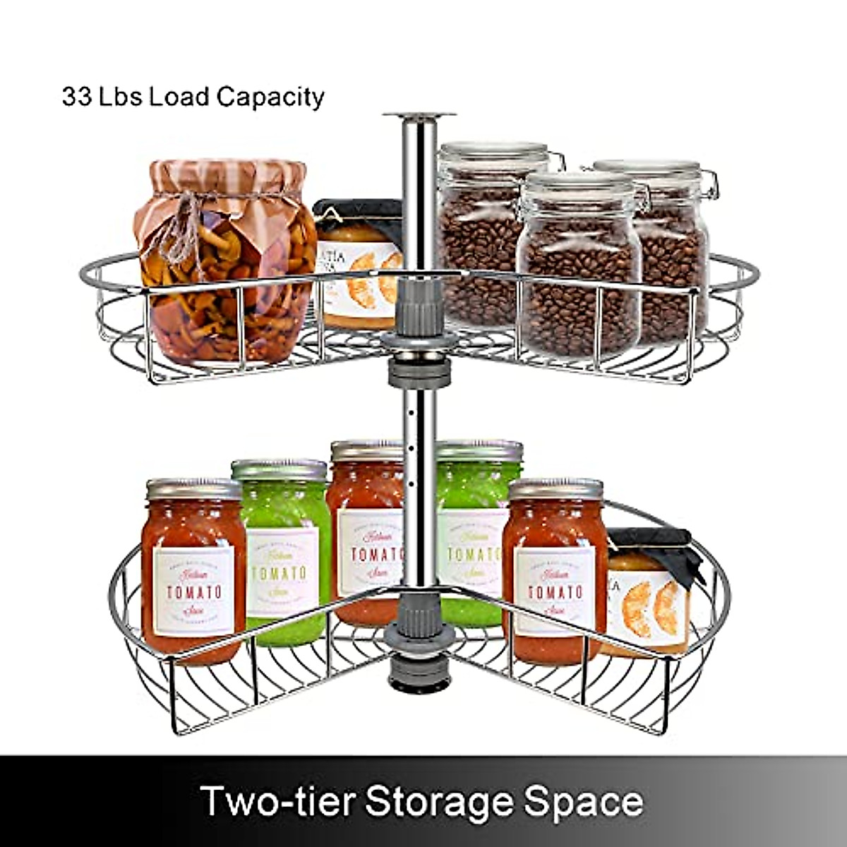 Suninlife Kidney Chrome Lazy Susan Cabinet 32" Kitchen Cabinet Blind Corner 2 Tier Stainless Steel Corner Cabinet Organizer