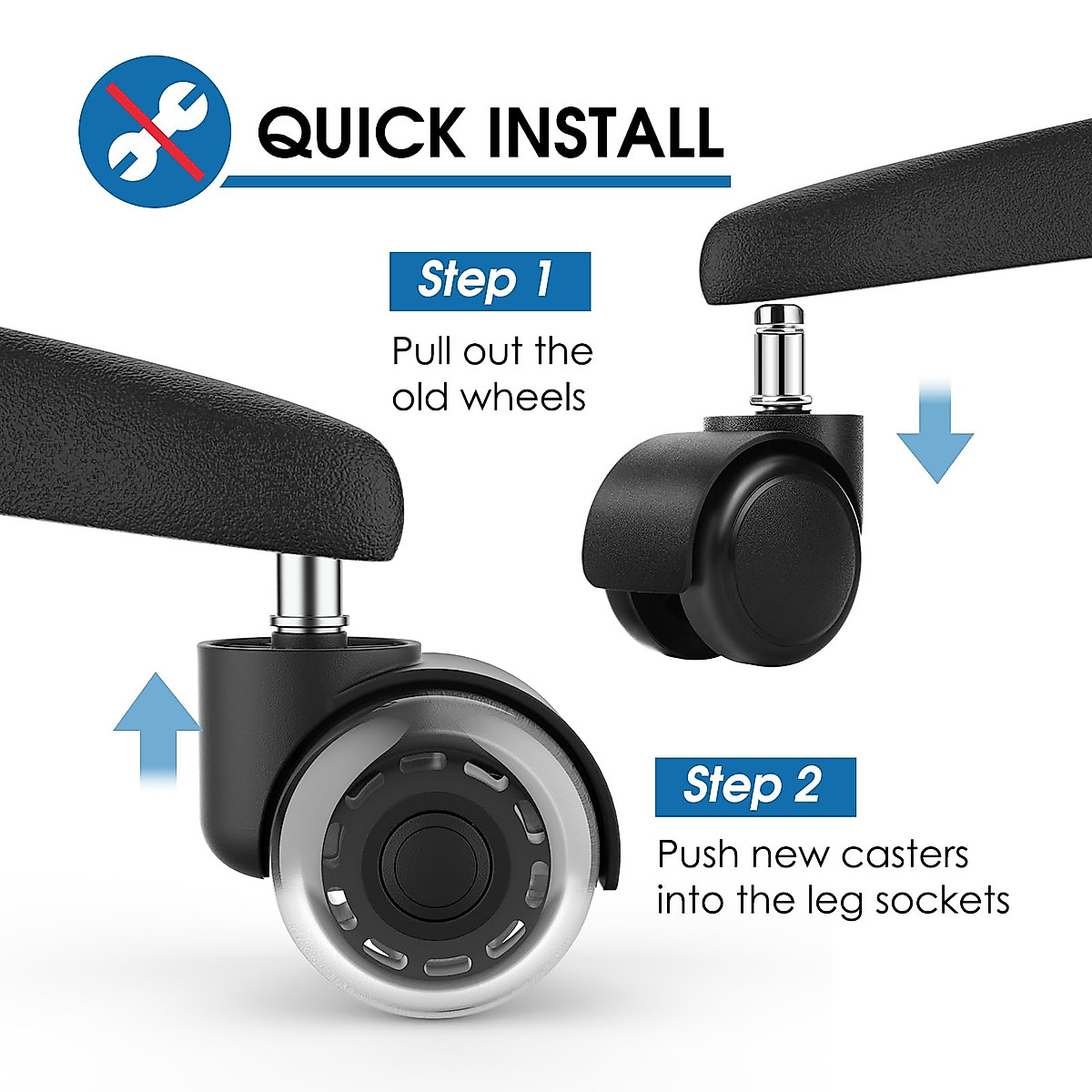 MaxGear Office Chair Wheels, 2 Inch Replacement Soft Mute Desk Caster Wheels for Work & Gaming Chair, Heavy Duty and Safe Rolling for All Floors & Hardwood, Universal Fit for 98% of Chairs, Set of 5