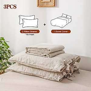 Simple&Opulence 100% Linen Duvet Cover Set, 3 Pieces Belgian Flax Breathable Bedding, King Size 104''x92'' (1 Comforter Cover+2 Pillowshams) with Tie Closure Style,Linen