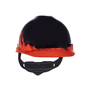 MSA 10092015 Freedom Series V-Gard Cap Style Safety Hard Hat with Fas-Trac III Ratchet Suspension | Polyethylene Shell, Self Adjusting Crown Straps - Standard Size in Black Fire