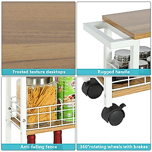 LUMAMU Slim Storage Cart for Small Spaces, 4 Tier Mobile Rolling Cart with Wheels Slide Out Storage Utility Shelves Cart with Wooden for Kitchen Bathroom (White)