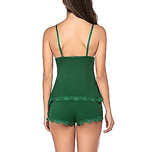 wearella Women Pajama Set Lace Sexy Lingerie Sleepwear Cami PJ Sets Nightwear S-XXL Dark Green XL
