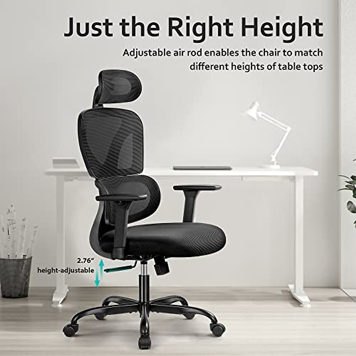 Ergonomic Office Chair, KERDOM Home Desk Chair, Comfy Breathable Mesh Task Chair, High Back Thick Cushion Computer Chair with Headrest and 3D Armrests, Adjustable Height Home Gaming Chair