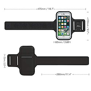 MoKo Phone Armband, Water Resistant Running Cell Phone Armband with Key Holder Adjustable Band Compitable with iPhone 11 Pro, X, Xs, 8, 7, 6, 6s, 5s, 5c, SE, 5, 4S,4 for Walking Fitness, Black