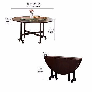 Mobile Folding Dining Table, Round Drop-Leaf Folding Dining Table, Versatile Dinner Table with 6 Wheels, Sturdy Metal Frame, for Small Space Dining Room Kitchen (Color : G, Size : 100cm/39.3in)