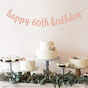 INNORU Glitter Happy 60th Birthday Banner - 60 Bitches Sign Banner - Cheers to 60 Years Birthday Party Bunting Decorations Rose Gold