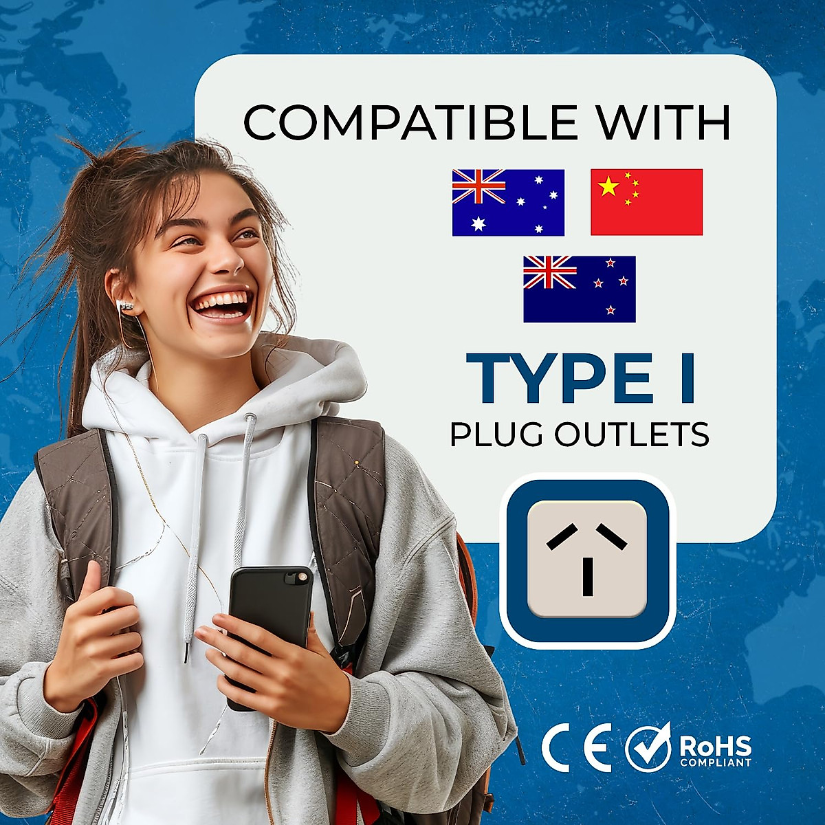 Australia Power Plug Adapter, OREI US to China Plug Adapter, 2 in 1 Type I Plug Adapter with Universal Outlet, Perfect for Laptop, Camera, Mobile, Used in Australia, New Zealand, China (DB-16-2PK)