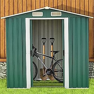 kinbor 6' x 4' Storage Shed - Outdoor Garden Metal Shed with Double Door, Tool Storage Shed for Patio, Lawn, Garden, Backyard, Green