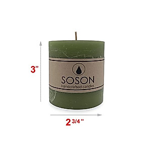 Simply Soson Rustic 3x3 Dark Moss Green Pillar Candles Set of 3 - Unscented Candles - Large Candle for Candle Holders - Velas Decorativas Green Candles Pillar Colored Candles Fall Pillar Candles Bulk
