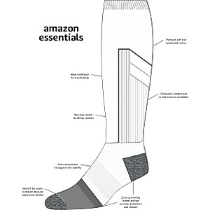 Amazon Essentials Men's Knee High Compression Socks - Graduated, Over The Calf Cotton, 3 Pairs, Grey, Size 6-12