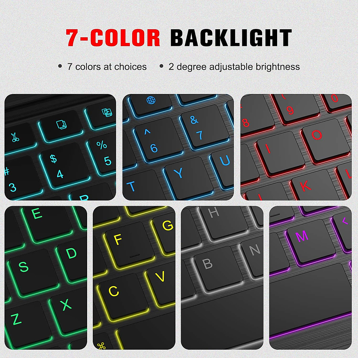 FINTIE 10-Inch Ultrathin Wireless Bluetooth Backlight Keyboard, [7 Color Backlit] Rechargeable Keyboard for iPad Samsung Tablet, iPhone Smartphone, iOS, Android Tablets Phone, Black