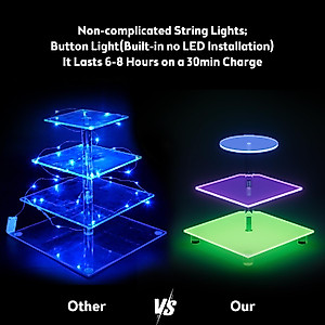 Acrylic Cupcake Stand, 3 Tier Rechargeable LED Dessert Display Stand Cupcake Tower for Halloween, Christmas,Wedding, Party, Baby Shower, and Get-Together