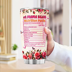 Mama Bear Nutrition Facts, Cups Handle Mother Women Mothers For Funny Coffee Tumblers Insulated Mom Day, Tumbler 20 Oz With Lid And Straw, Mama Bear Gifts