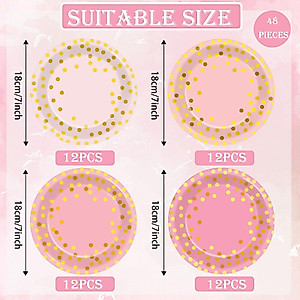 CHUNNIN 48 Pcs Pink and Gold Party Paper Plates Pink Party Supplies 7 In Gradient Pink Party Dinner Plates Pink Gold Party Disposable Plates for Birthday Wedding Baby Shower Bridal Party Decorations