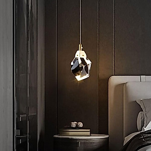 MOKLMD Gold Color Crystal Personality Shape Pendant Lamp.Chandelier Crystal Shade with Metal Head and Light Transmission.70.9in Adjustable Rope Hanging Lamp.for Bedroom, Dining Room Droplight