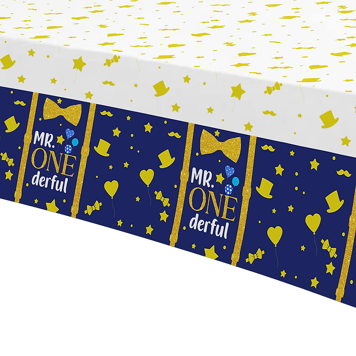 APOWBLS Mr Onederful Birthday Tablecloth Decorations Boy - Disposable Onederful 1st Birthday Party Supplies Table Cover, Baby Boy First Birthday Decorations Table Cloth - 2 Pack (54in x 108in)