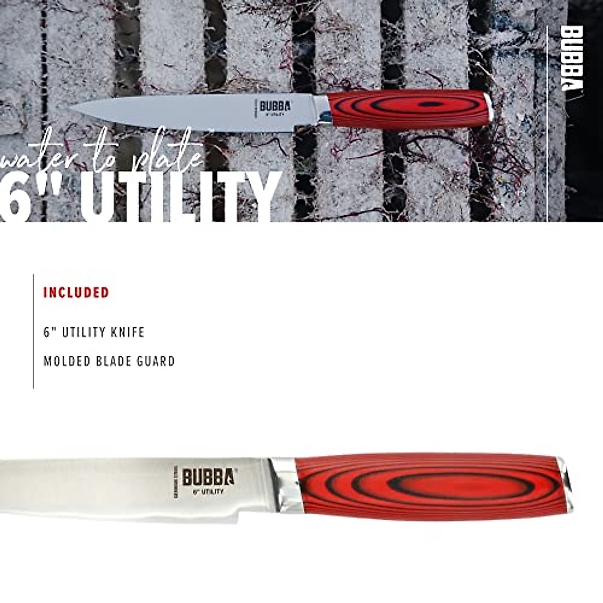 BUBBA Kitchen Series 6" Utility Knife perfect for mincing, and cutting through small vegetables, meats and herbs.