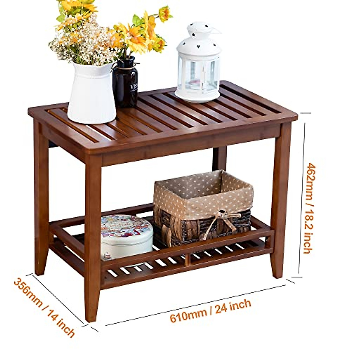 Zoopolyn Bamboo Shower Bench Stool with Storage Shelf Shower Bath Seat for Shaving Legs Waterproof in Bathroom & Inside Shower Brown