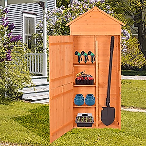 FRANSOUL Outdoor Wood Storage Shed Garden Storage Room, Waterproof Large Tool Storage Cabinet with Lockable Doors for Patio, Backyard, Lawn, Meadow, Farmland, Natural