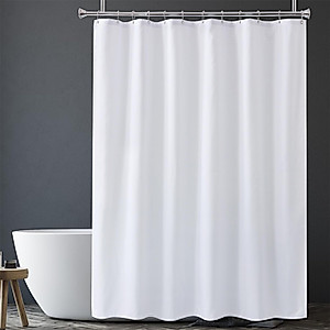 Amazer White Shower Curtain Liner Washable, 72 x 72 Inches, Fabric Shower Liner with 2 Bottom Stones, Waterproof 2-in-1 Shower Curtain and Liner, 12 Grommet Holes, Hotel Quality, White