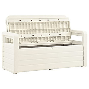 Daonanba Outdoor Storage Bench 69 Gallon Large Deck Box 2-Person Water-Resistant Patio Seating for Patio Furniture, Outdoor Cushions, Garden Tools and Pool Toys (White)