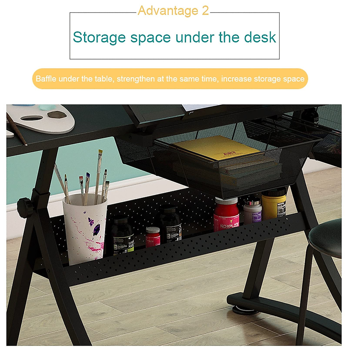 EESHHA Drawing Table Adjustable Glass Drafting Table,Versatile Art Study Table,with Storage Drawers,Art Studio Design Sketching Painting Work Station (Color : Glass) (Glass) (Glass)