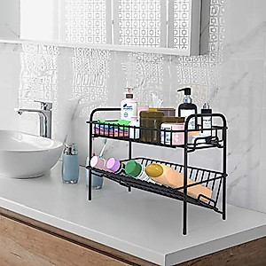 HengLiSam Spice Racks Organizer for Countertop, 2 Tier Counter Shelf Standing Holder Storage for Kitchen Cabinet Pantry Bathroom Office, Black