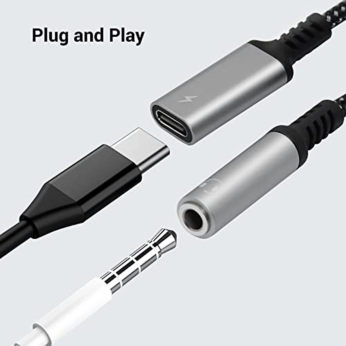 USB C to 3.5mm Headphone and Charger Adapter, 2 in 1 USB C Splitter to Audio Jack & Fast Charging Dongle Cable, Compatible with Samsung Galaxy S21 S21+ S22, Note 20 10, Google Pixel 2 3 4 XL