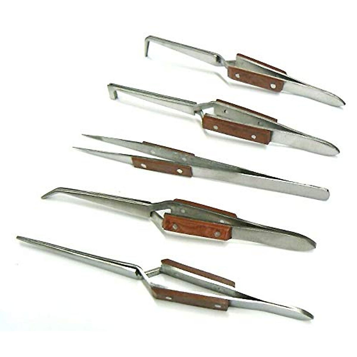 Fiber Grip Tweezers Jewelry Hobby Craft Soldering Fiber Grip Cross Locking Set Bent and Straight Tip 5 PCS By JTS