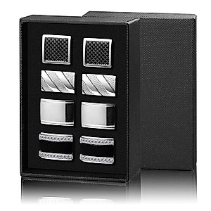 ORAZIO 4 Pairs Cufflinks for Men Cufflinks Set for Groomsman Tuxedo Wedding Silver Tone